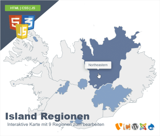 kostenlose Island Regionen Landkarte | JsonBix